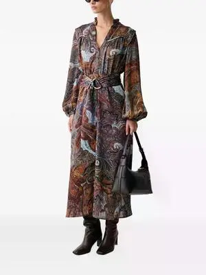 Lola Casademunt Paisley-print Belted Midi Dress