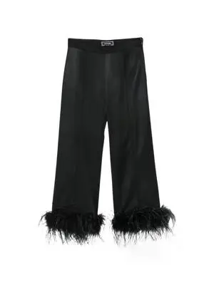STYLAND Feather-trim Cropped Trousers - Black