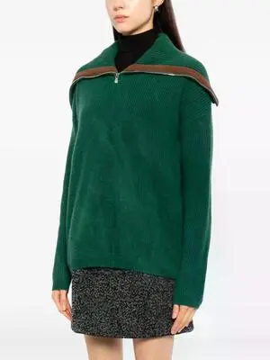 CUDDLEUP Ribbed-knit Quarter-zip Sweater - Green