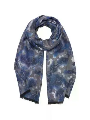 Kiton Floral-print Frayed Scarf - Grey