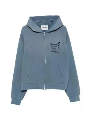 EIFLES Distressed Logo-print Hoodie - Blue