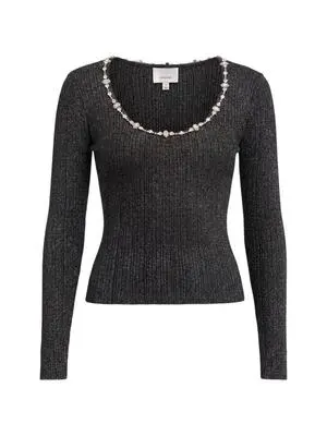 Cinq À Sept Aminta Crystal-embellished Ribbed T-shirt - Black