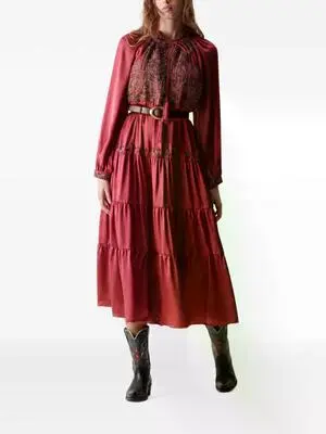 FORTELA Arsia Embroidered Silk Midi Dress - Red