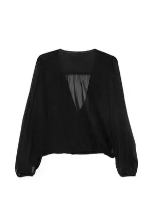 STYLAND Silk Wrap-style Blouse - Black