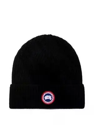 Canada Goose Ribbed-knit Logo-patch Beanie Hat - Black