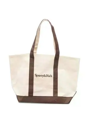 Sporty & Rich Medium Mona Logo-embroidered Tote Bag - Neutrals