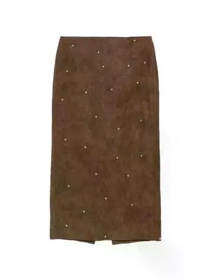 RAME Stud-embellished Suede-effect Midi Skirt - Brown