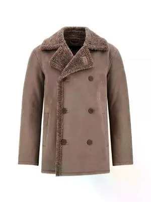 Herno Faux-shearling Double-breasted Peacoat - Neutrals