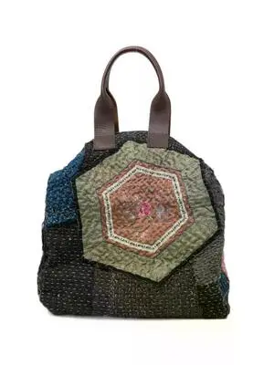 By Walid Embroidered Patchwork Shoulder Bag - Black