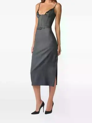 Kiki De Montparnasse Prince Of Wales Belted Midi Skirt - Grey