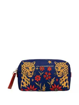 Lola Casademunt Leopard-print Floral-print Make-up Bag - Blue