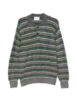 SSSTEIN Striped Polo-collar Sweater - Grey