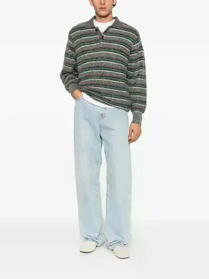 SSSTEIN Striped Polo-collar Sweater