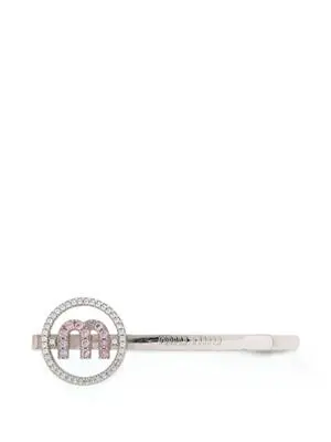 Miu Miu 2010s Rhinestone Logo Hair Clip - Silver