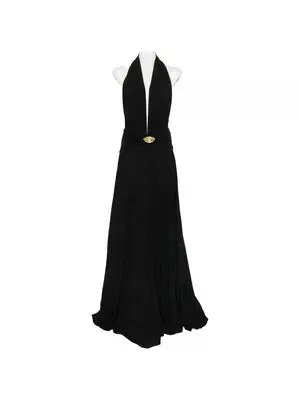 Casablanca Halterneck Logo-plaque Maxi Dress - Black