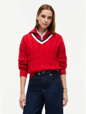 Tommy Hilfiger Cable Knit Quarter-zip Cricket Sweater