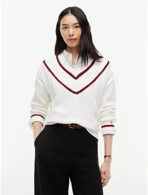 Tommy Hilfiger Cable Knit Cricket Sweater - Ecru