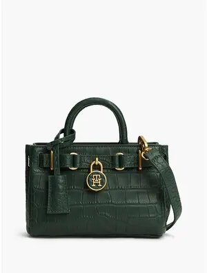 Tommy Hilfiger Croc-embossed Leather Micro Tote Bag - Forest Eclipse