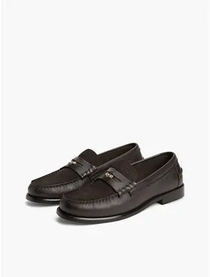 Tommy Hilfiger Leather And Embossed Suede Penny Loafer - Chocolate