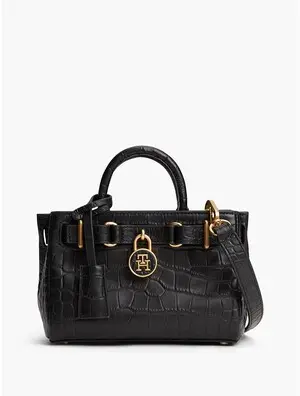 Tommy Hilfiger Croc-embossed Leather Micro Tote Bag - Black