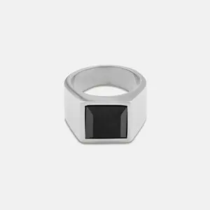OUTRAGE LONDON Black Stone Signet Ring - Silver