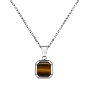 OUTRAGE LONDON Tiger Eye Stone Necklace Pendant - Silver
