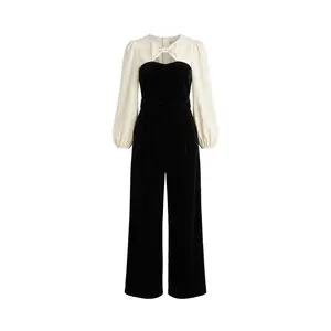 YUMI Tuxedo Style Velvet Jumpsuit