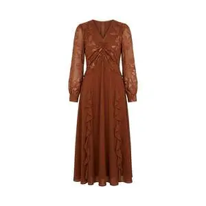 YUMI Sequin Bodice Maxi Dress With Ruffles - Brown