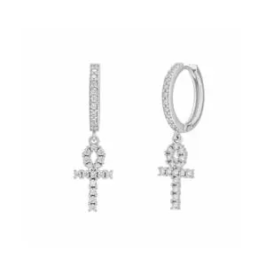 SPERO LONDON Pave Egyptian Ankh Sterling Drop Earring