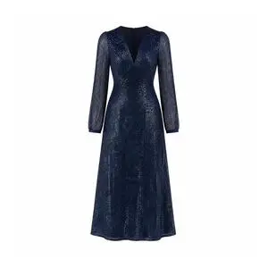 YUMI Navy Sequin Long Sleeve Midi Dress