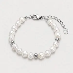OUTRAGE LONDON Beaded Genuine Freshwater Pearl Bracelet - Silver