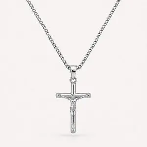 OUTRAGE LONDON Crucifix Cross Necklace Pendant - Silver