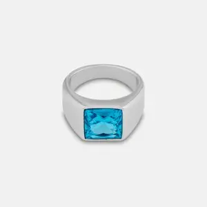 OUTRAGE LONDON Blue Stone Signet Ring - Silver