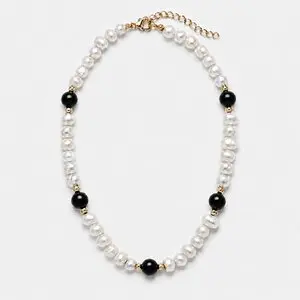 OUTRAGE LONDON Onyx Black Genuine Pearls Necklaces - Gold