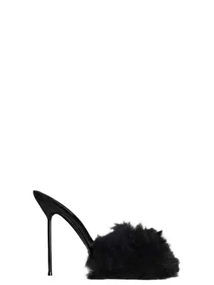 Paris Texas Furry Mule In Soft Fur With Patent Leather Inserts