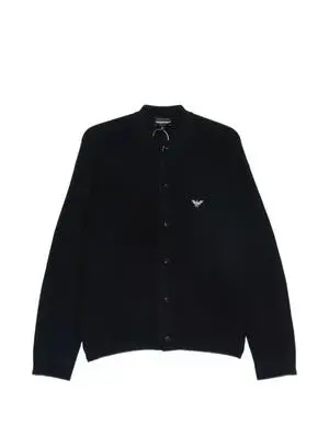 Emporio Armani Logo-patch Ribbed-knit Cardigan - Blue