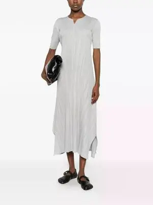 Issey Miyake Pleated V-neck Mididress - Grey