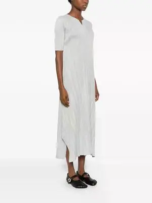Issey Miyake Pleated V-neck Mididress