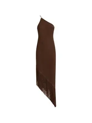 TALLER MARMO Antelope Fringe-trimmed Asymmetric Dress - Brown