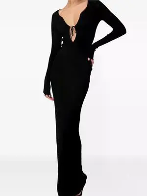 Kiki De Montparnasse Ribbed-knit V-neck Maxi Dress - Black