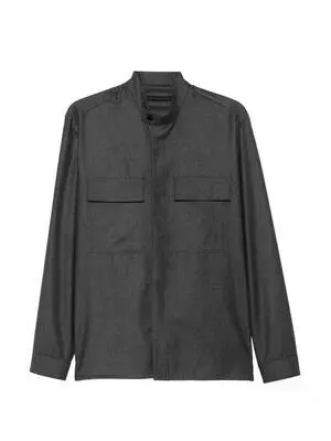 LOW BRAND Band-collar Chest-pocket Shirt - Grey