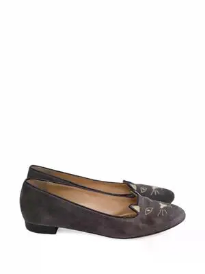 CHARLOTTE OLYMPIA Kitty Embroidered Ballet Flats - Grey