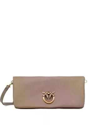 Pinko Love Bag Click Soft Horizontal Mini Small Crossbody Clutch In Leather - Neutrals