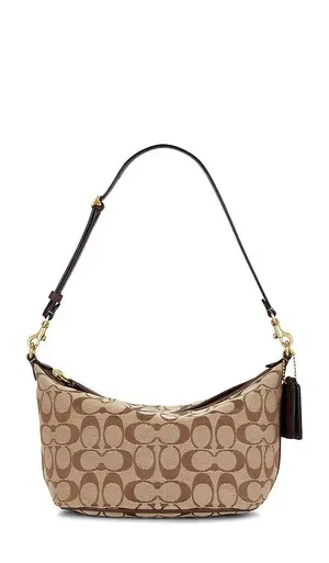 COACH Signature Jacquard Demi Shoulder Bag In Brown - Khaki Light Peach