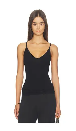 Enza Costa Fluid Silk Rib Cami - Black