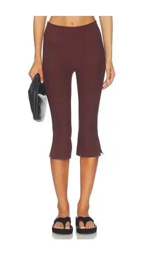 Beyond Yoga Spacedye Mid Rise Slit Pedal Pusher Legging In Brown - Iced Mocha Heather