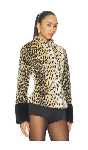MORE TO COME Alivia Faux Fur Jacket In Beige
