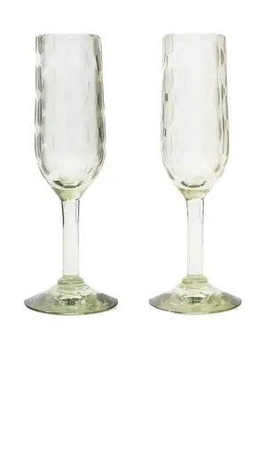 VERVE CULTURE Etched Champagne Set Of 2 In Green - Clear