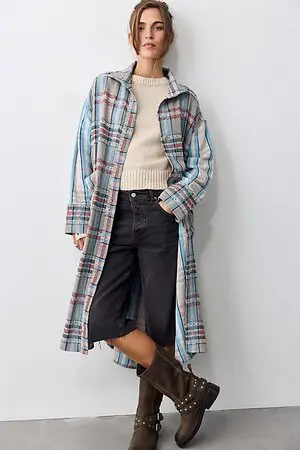 Free People We The Free Sierra Plaid Maxi Shirt - Blue Combo