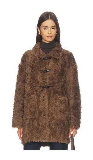 CUBIC LONDON High Collar Furry Wool Coat - Brown